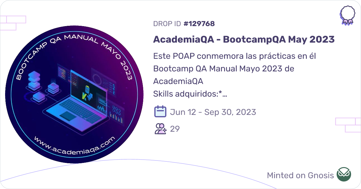 #129768 - AcademiaQA - BootcampQA May 2023 | POAP Gallery