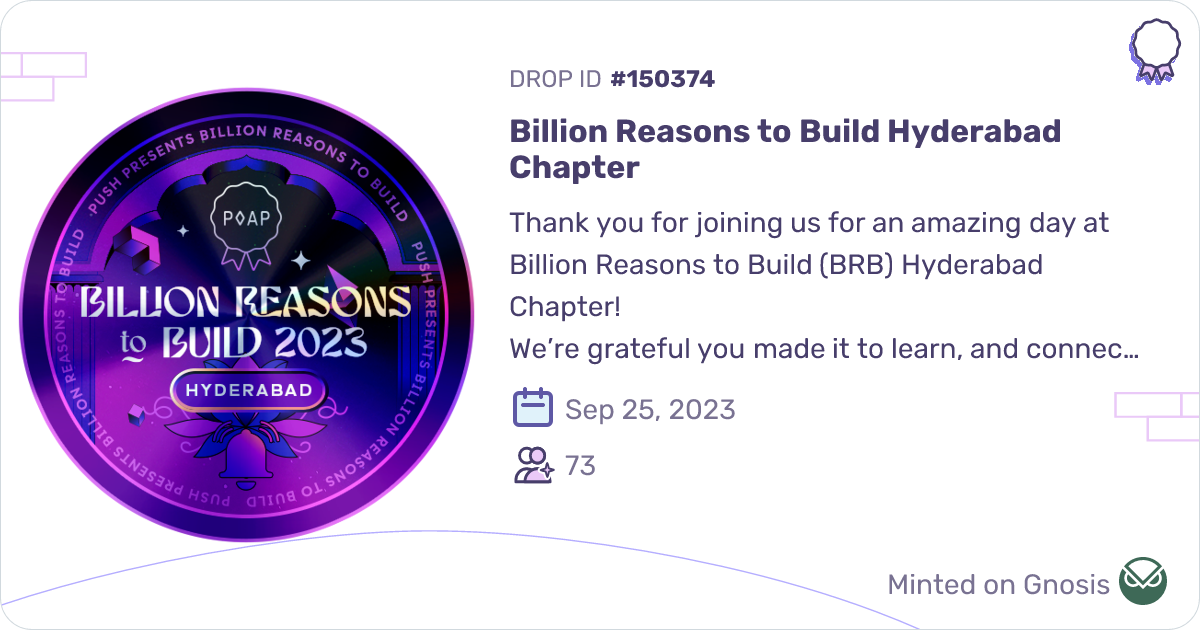 #150374 - Billion Reasons to Build Hyderabad Chapter | POAP Gallery