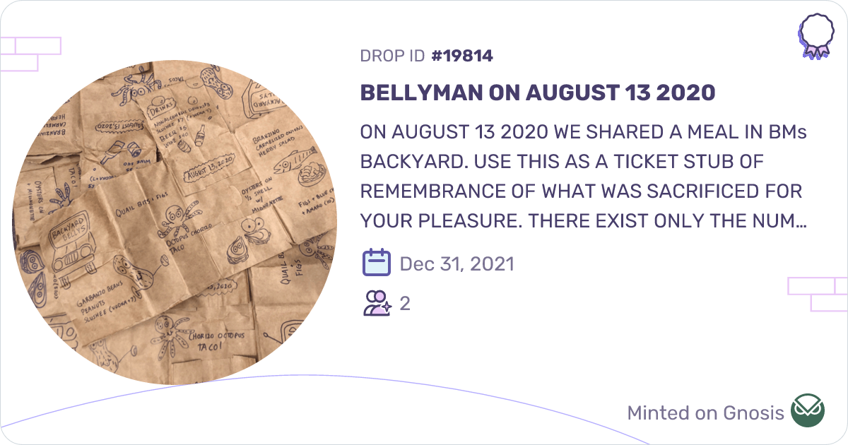 #19814 - BELLYMAN ON AUGUST 13 2020 | POAP Gallery